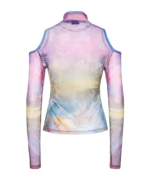 Andersson Bell Luna Mysterious Fairy Print" Mesh Top With Cutout Shoulders