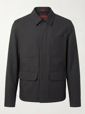 Gucci Sevedge Detailed Long-sleeved Jacket - Dark Gray