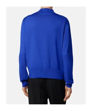 Versace Cotton Silk Blend Collared Cardigan With Medusa Buttons - Blue