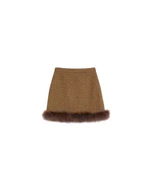 Valentino Garavani Checked Mini Skirt With Feather Trim