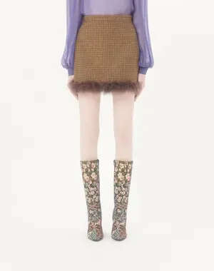 Valentino Garavani Checked Mini Skirt With Feather Trim