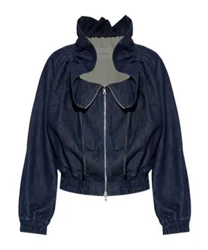 Dries Van Noten Denim Ruffled Cocoon Jacket - Black