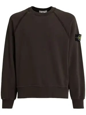 Stone Island Brushed Cotton Crewneck Sweatshirt With Sleeve Logo Patch - Pink
