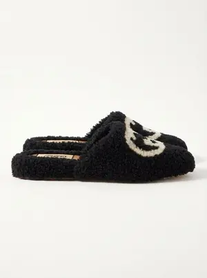 Gucci Interlocking G Merino Slippers - Black