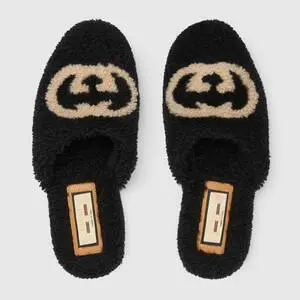 Gucci Interlocking G Merino Slippers - Black