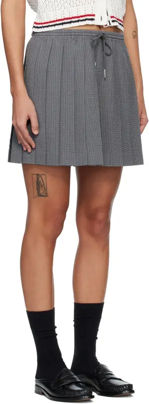 Thom Browne Drawstring Pleated Mini Skirt - Light Gray