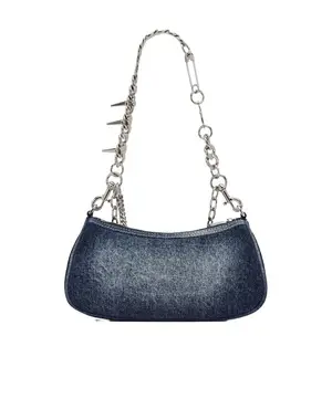 Marc Jacobs Distressed Denim Shoulder Bag With Chain Strap