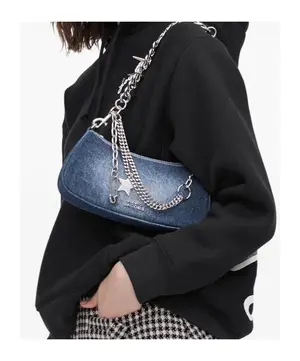 Marc Jacobs Distressed Denim Shoulder Bag With Chain Strap