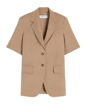 Max Mara Ottuso Short-sleeve Notched-lapel Blazer - Hazelnut Brown