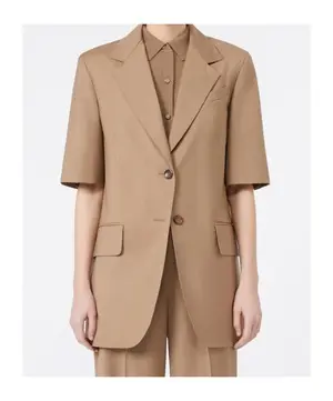 Max Mara Ottuso Short-sleeve Notched-lapel Blazer - Hazelnut Brown