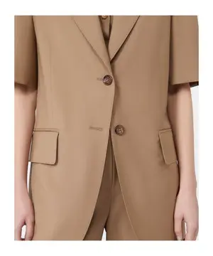 Max Mara Ottuso Short-sleeve Notched-lapel Blazer - Hazelnut Brown