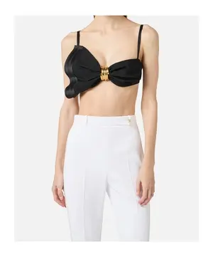 Elisabetta Franchi Asymmetrical Pattern Satin Bra - Black