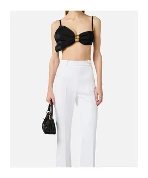 Elisabetta Franchi Asymmetrical Pattern Satin Bra - Black