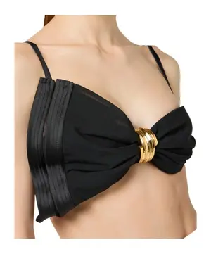 Elisabetta Franchi Asymmetrical Pattern Satin Bra - Black
