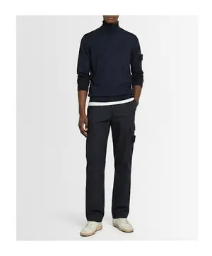 Stone Island Light Wool Turtleneck Sweater With Sleeve Logo Patch - Black