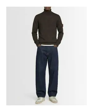 Stone Island Light Wool Turtleneck Sweater With Sleeve Logo Patch - Black