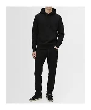 Stone Island Cotton Hoodie With Sleeve Logo Patch - Black
