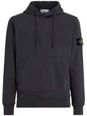 Stone Island Cotton Hoodie With Sleeve Logo Patch - Black