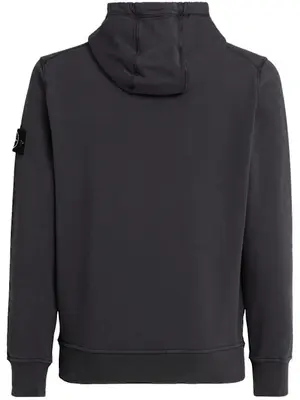 Stone Island Cotton Hoodie With Sleeve Logo Patch - Black