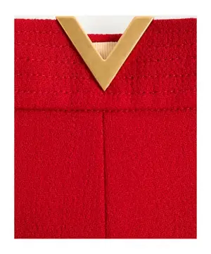 Valentino Garavani Cropped Wool Crepe Pants With Gold Logo Plaque - Red