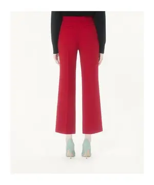 Valentino Garavani Cropped Wool Crepe Pants With Gold Logo Plaque - Red