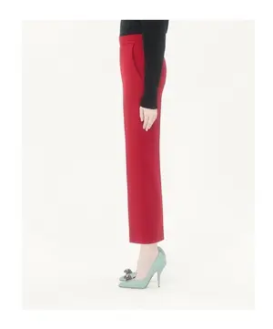 Valentino Garavani Cropped Wool Crepe Pants With Gold Logo Plaque - Red