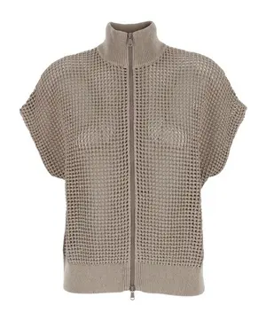 Brunello Cucinelli Zip-neck Open-knit Top
