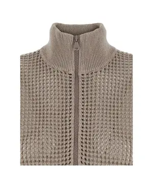 Brunello Cucinelli Zip-neck Open-knit Top