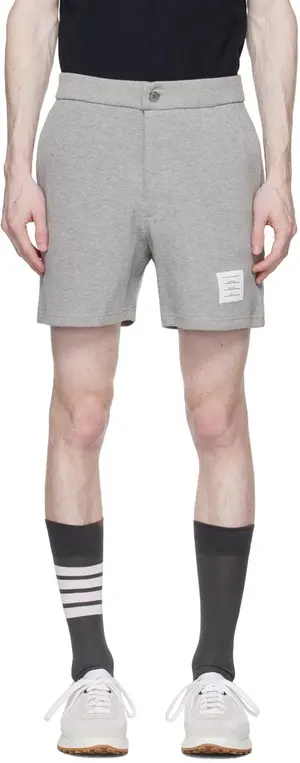Thom Browne Cotton Jersey Lounge Shorts With Signature Stripes - Gray