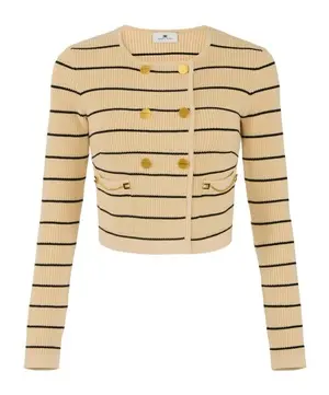 Elisabetta Franchi Striped Button-fastening Cardigan - Beige/black