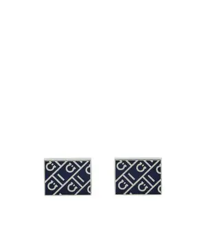 FERRAGAMO Monogram Cufflinks - Silver/navy Blue