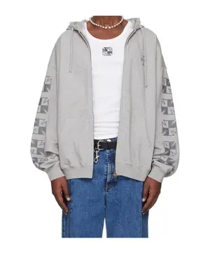 Vetements Logo Zip-up Hoodie - Grey