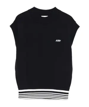 AUTRY Sleeveless Crewneck Knit Top With Striped Hem