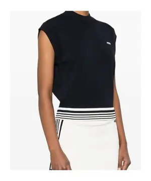 AUTRY Sleeveless Crewneck Knit Top With Striped Hem