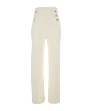 TWINSET Crochet Detailed Knitted High Waist Pants - White