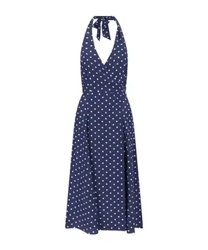 P.a.r.o.s.h Polka Dot V-neck Halter Dress - Blue