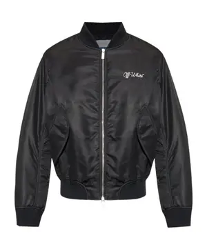 Off-White Embroidered Zip-up Bomber Jacket
