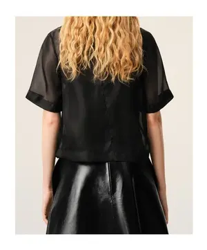 Ami Short-sleeves Sheer Top - Black