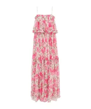 Chloé Floral Print Silk Mousseline Maxi Dress - Pink