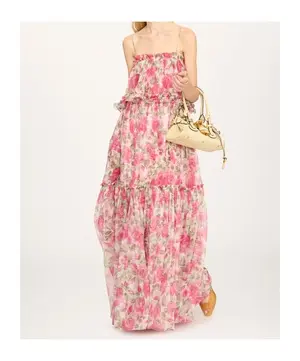 Chloé Floral Print Silk Mousseline Maxi Dress - Pink