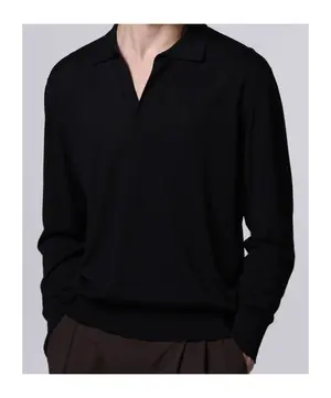 ROBERTO COLLINA Open Collar Knitted Top - Black