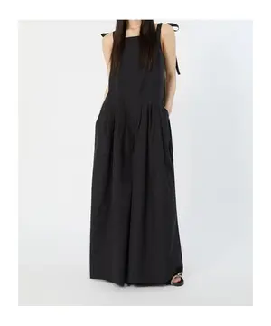 Max Mara Sleeveless Poplin Jumpsuit With Shoulder Ties And Pleated Details