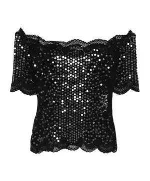 Rabanne Sequin Lace Top - Black