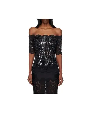 Rabanne Sequin Lace Top - Black