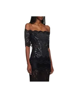 Rabanne Sequin Lace Top - Black
