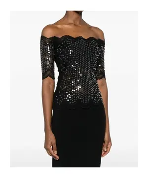 Rabanne Sequin Lace Top - Black