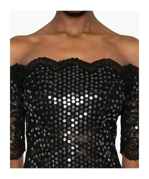 Rabanne Sequin Lace Top - Black