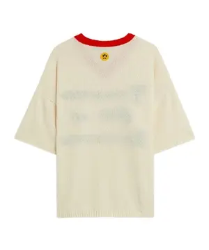 BARROW Slogan V-neck Knitted Top - Cream
