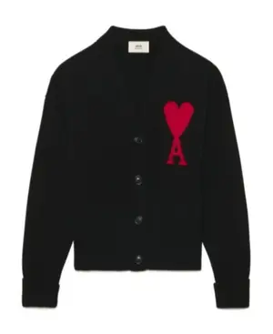 AMI Paris De Coeur Knitted Cardigan - Black