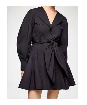 GANNI V-neck Button-up Long Sleeve Knitted Dress With Crochet Trim